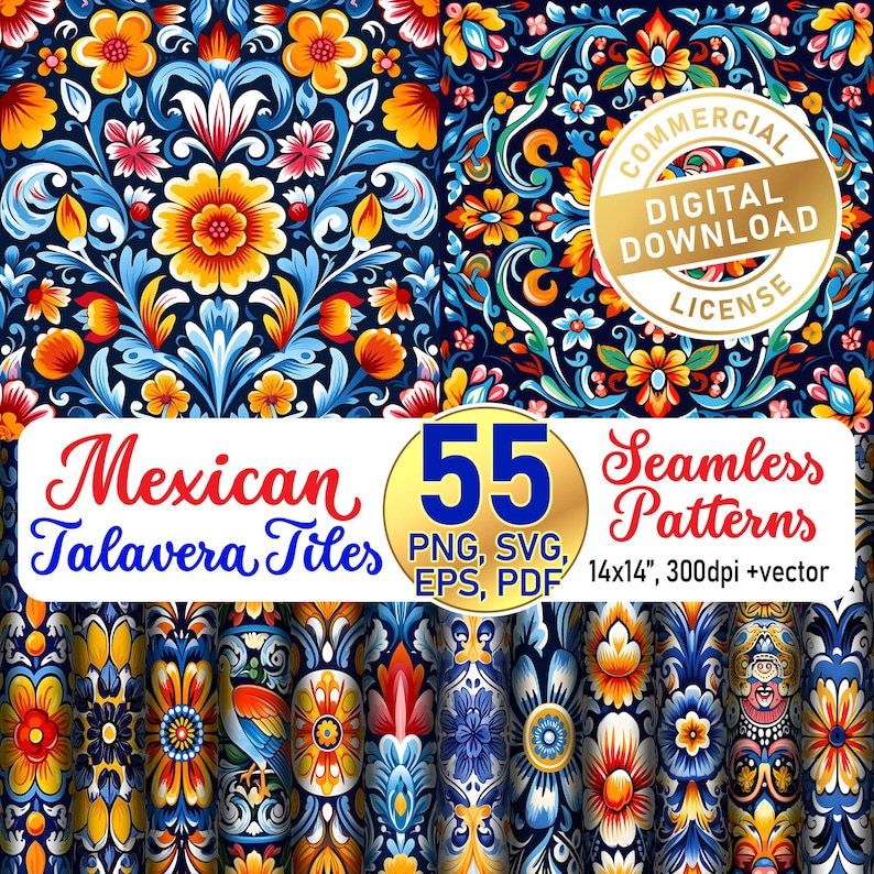 Mexican Talavera Tiles, Folk Art Patterns Bundle, High-res Png, Eps ...