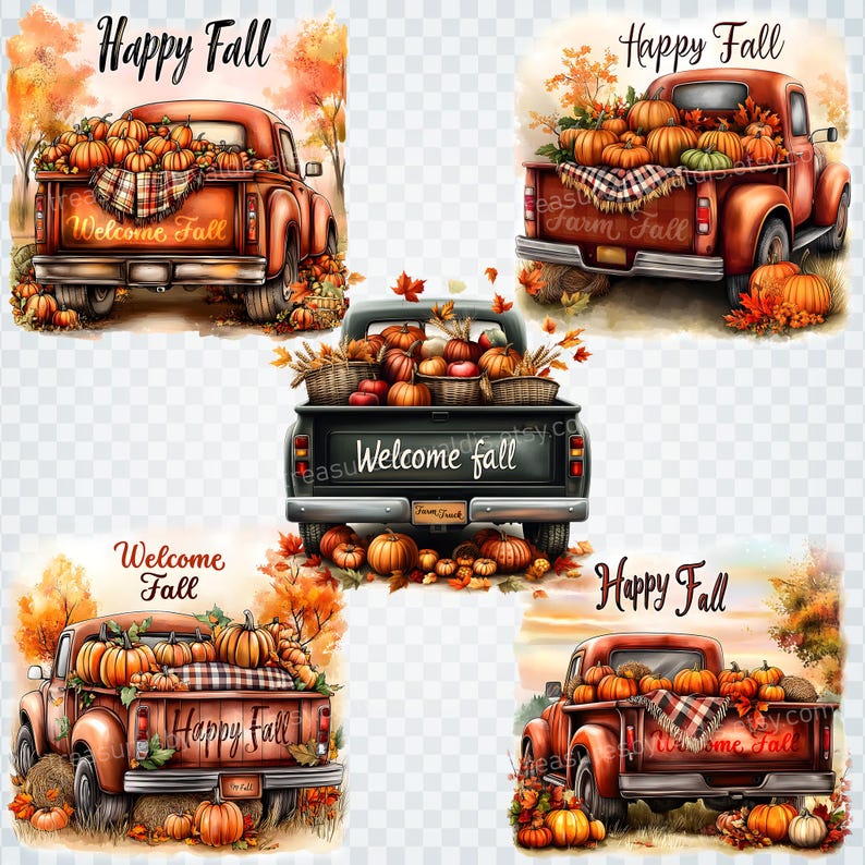Fall Harvest Truck Clipart Bundle - 30 Farm Pickups With Pumpkins ...