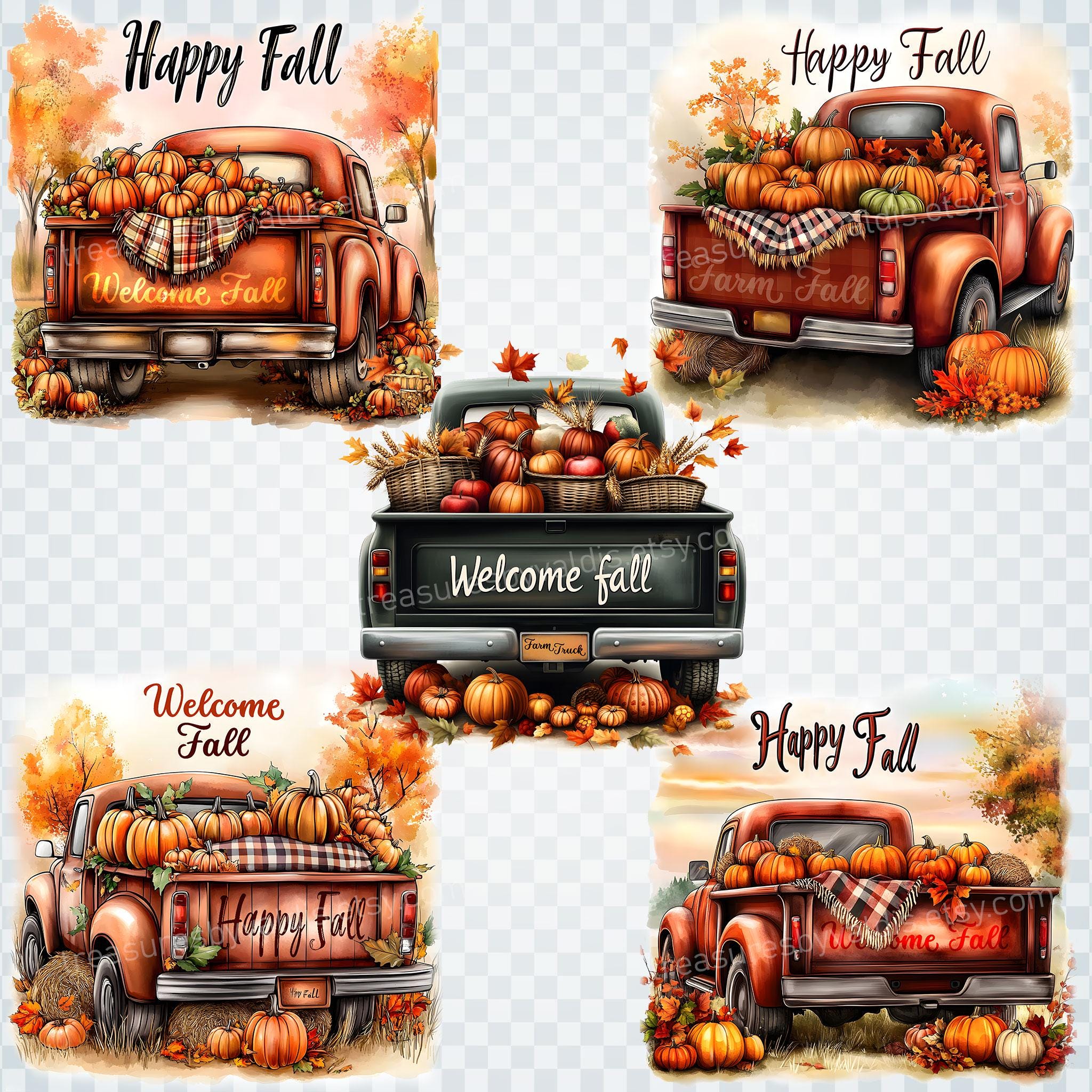 Fall Harvest Truck Clipart Bundle - 30 Farm Pickups With Pumpkins ...