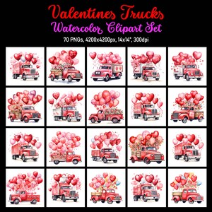 Watercolor Valentines Truck Clipart Bundle | 70 Transparent Pngs With ...