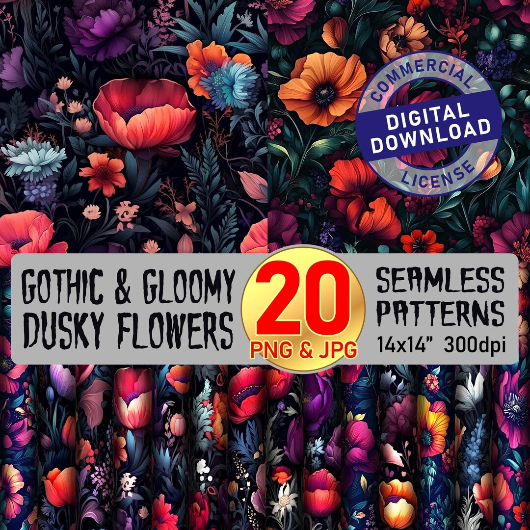 Gloomy Garden Dark Floral Seamless Patterns – Gothic Aesthetic Dusky ...