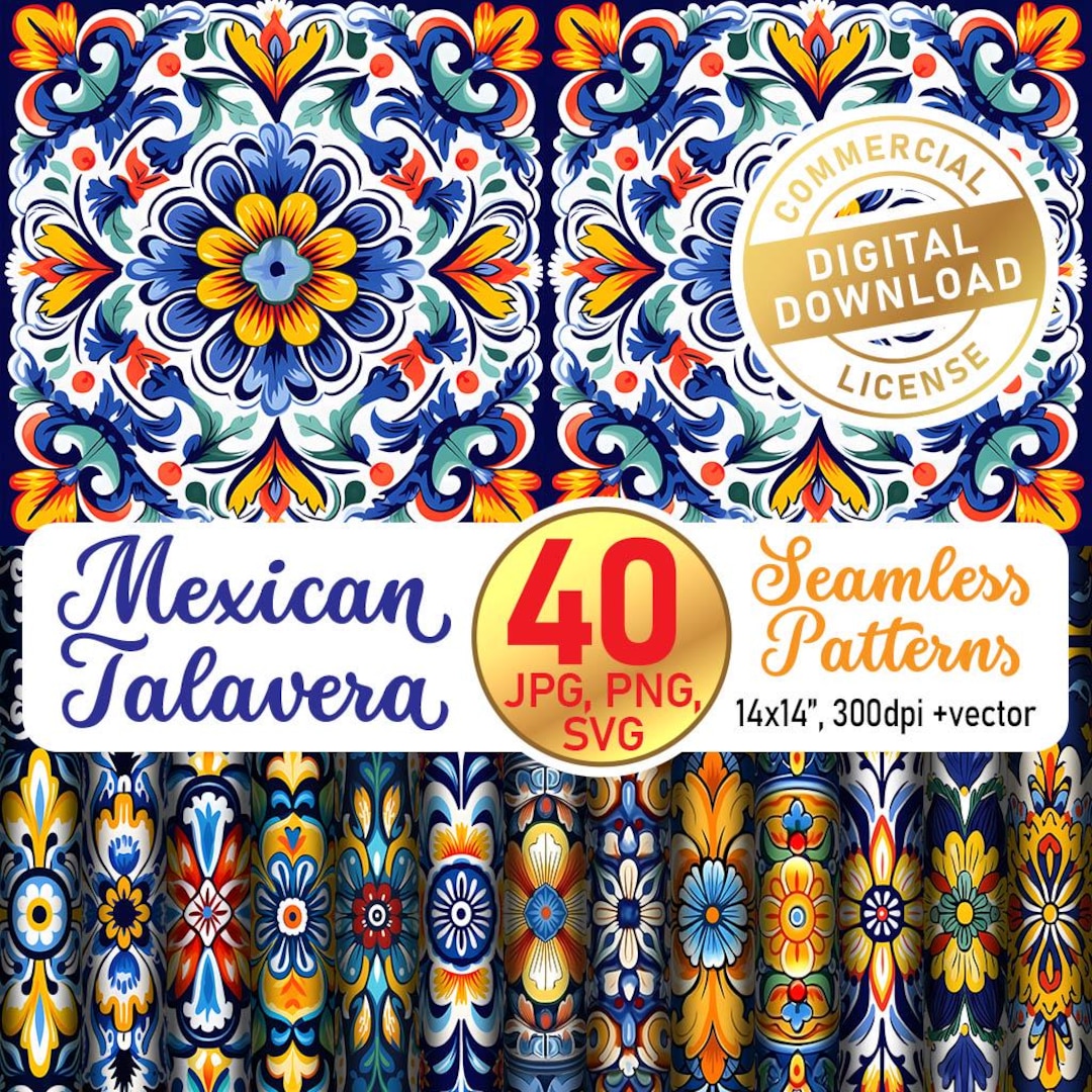 Mexican Talavera 40 Patterns, Seamless Digital Papers, Mexican Folk Art ...