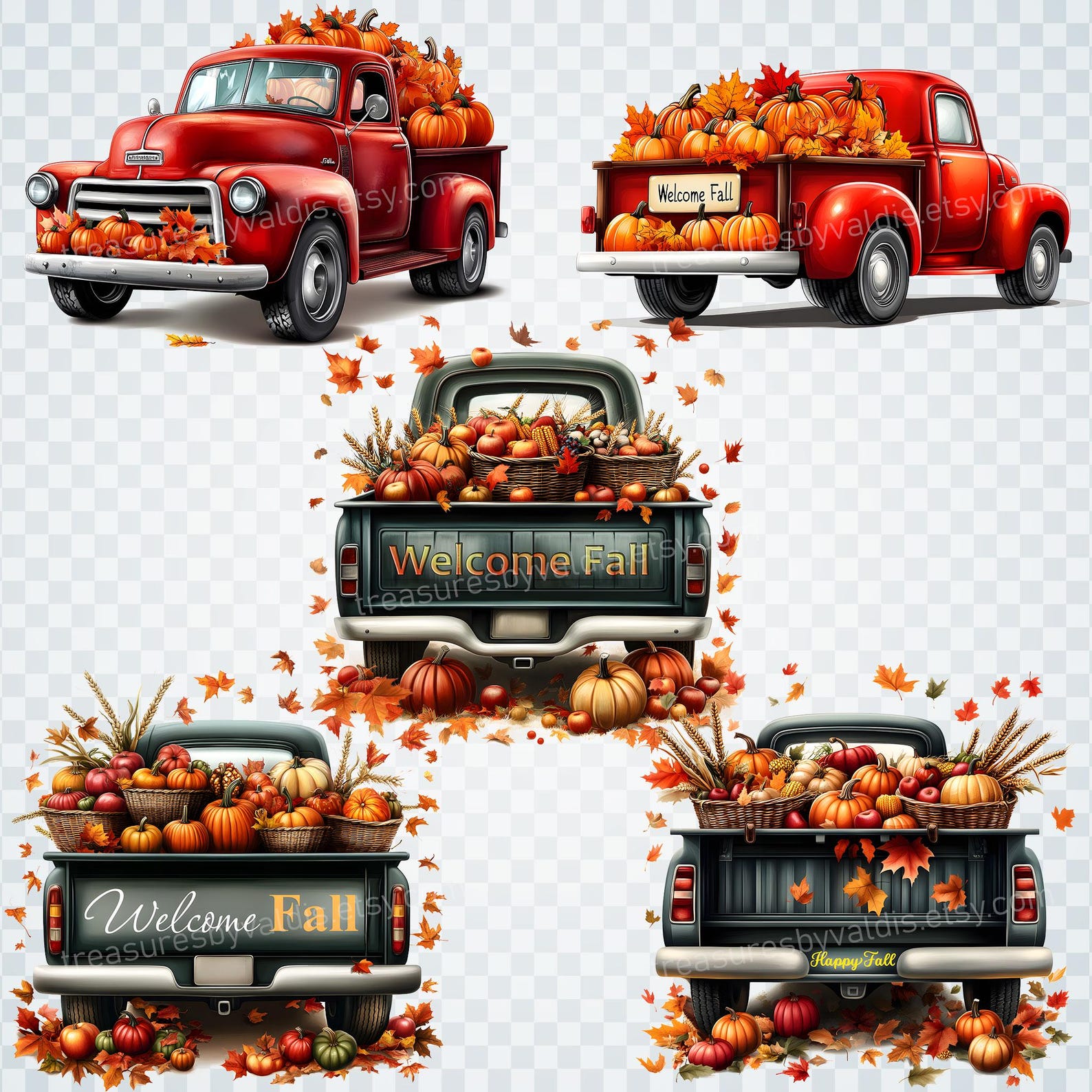 Fall Harvest Truck Clipart Bundle - 30 Farm Pickups With Pumpkins ...