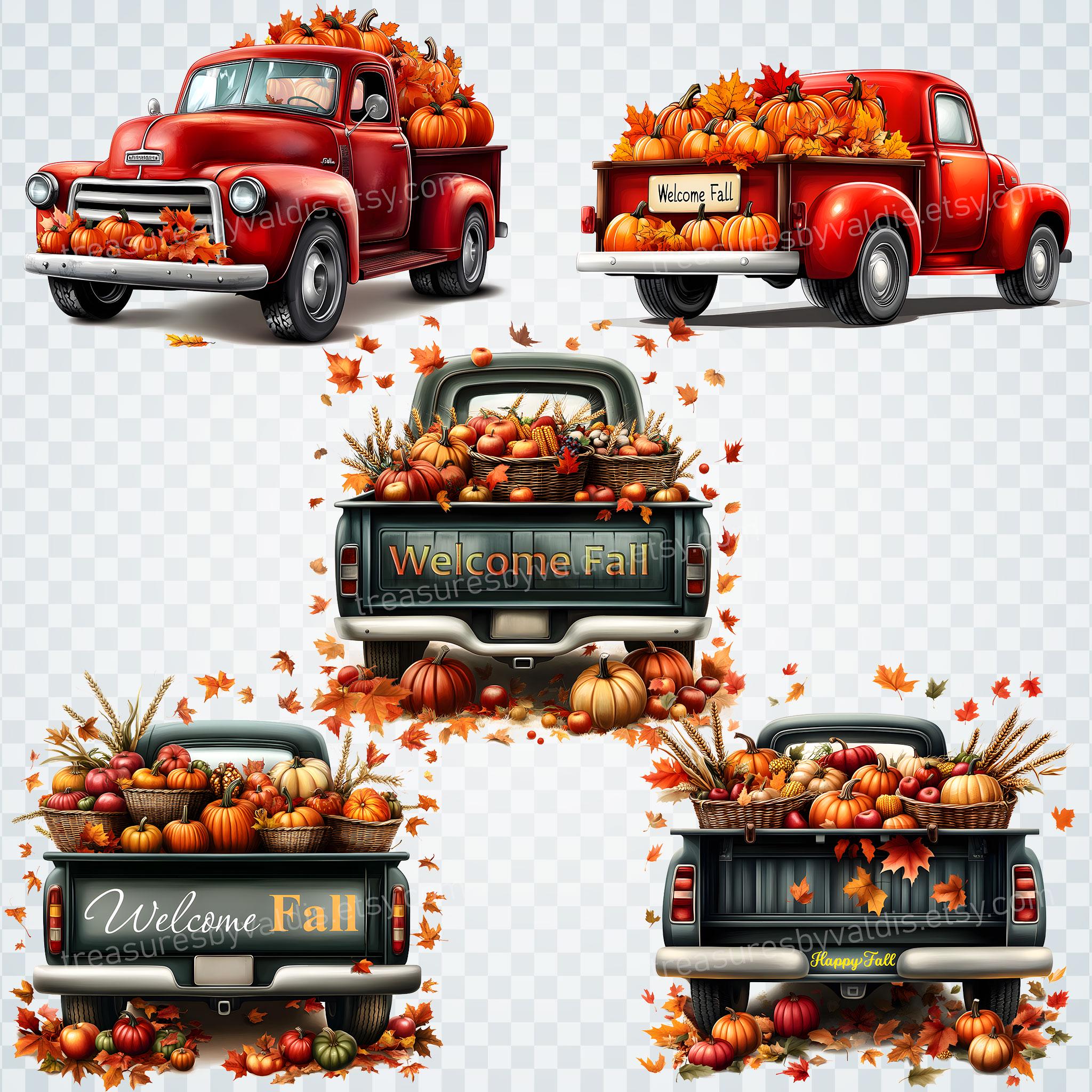Fall Harvest Truck Clipart Bundle - 30 Farm Pickups With Pumpkins ...