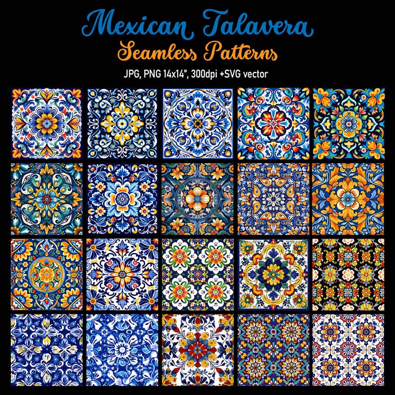 Mexican Talavera 40 Patterns, Seamless Digital Papers, Mexican Folk Art ...