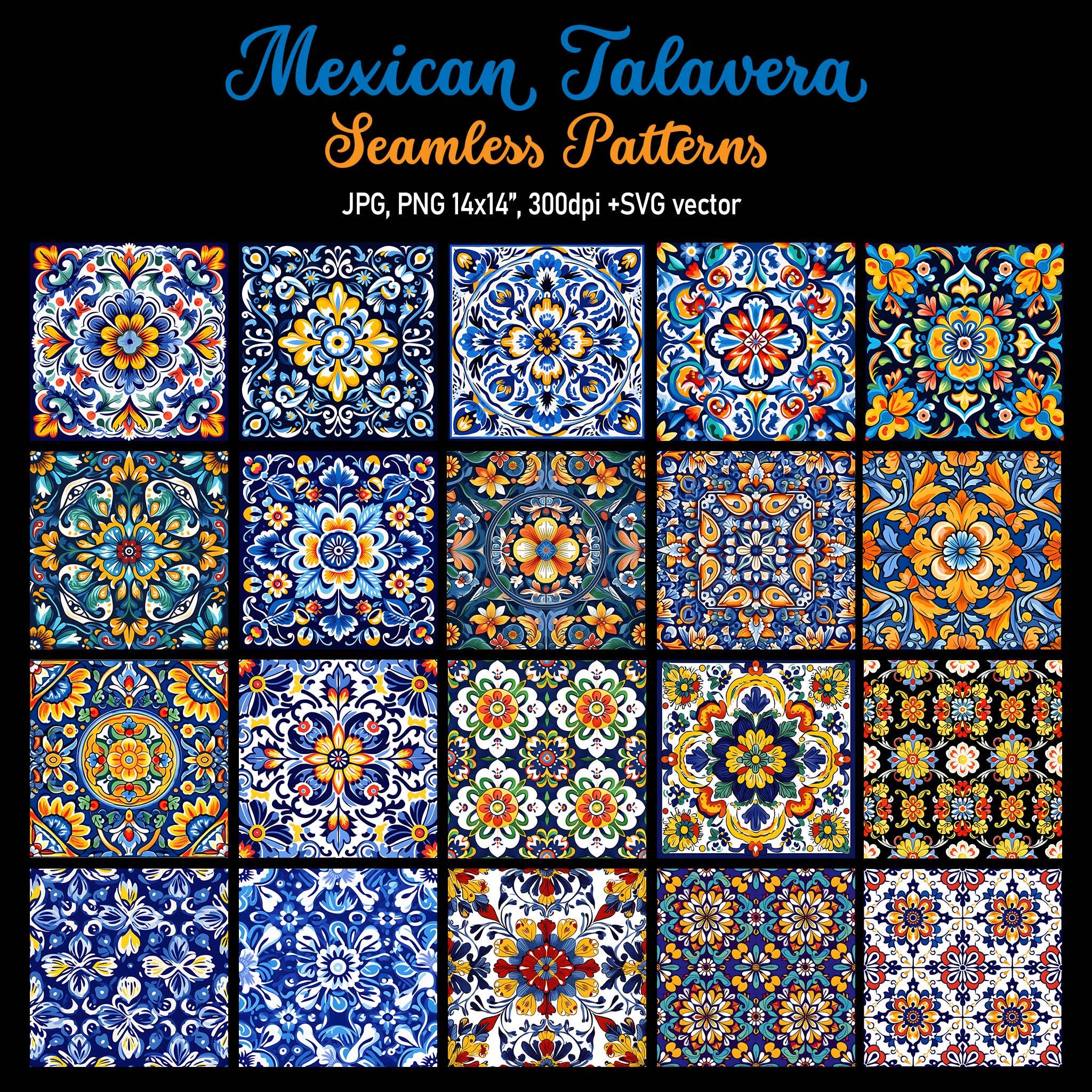 Mexican Talavera 40 Patterns, Seamless Digital Papers, Mexican Folk Art ...