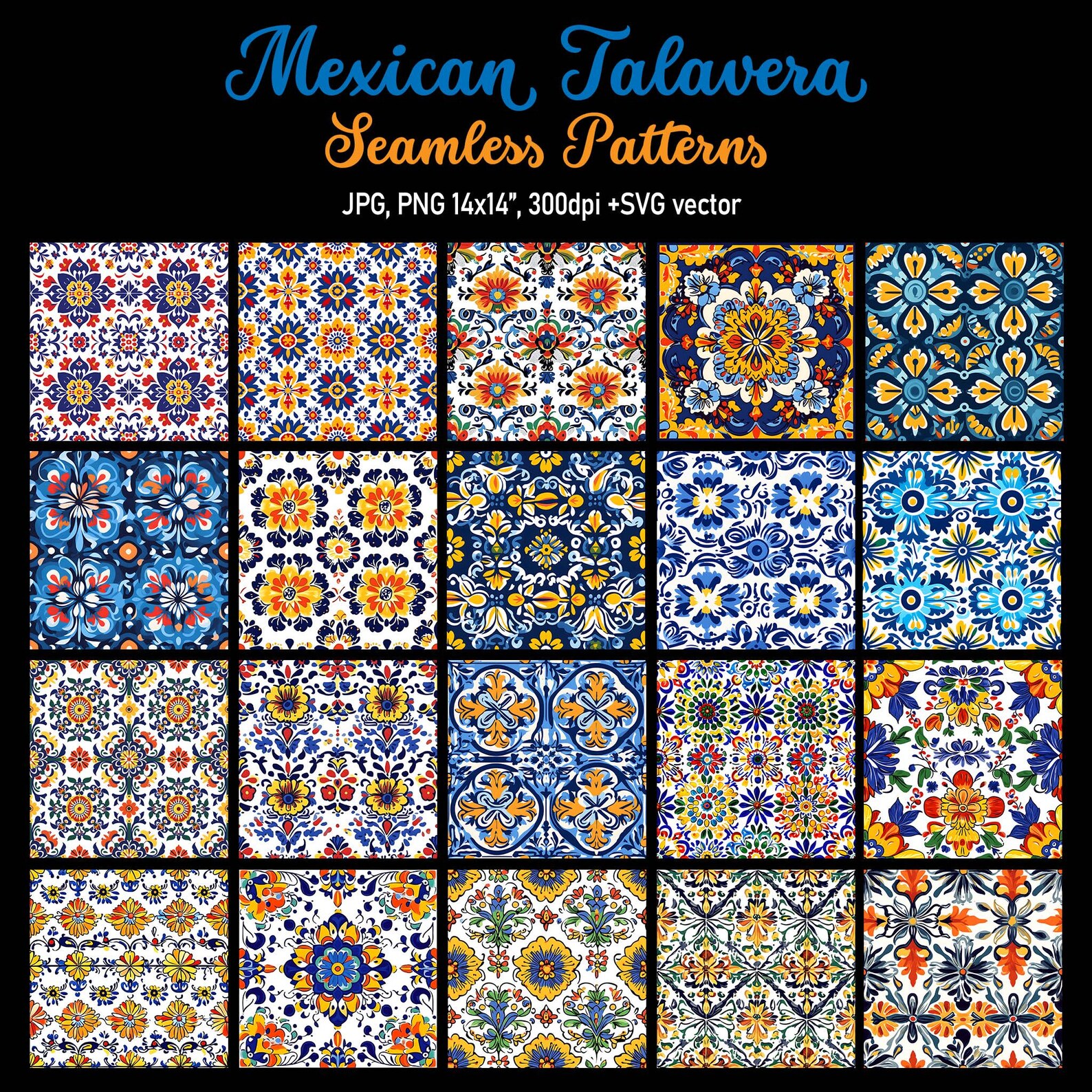 Mexican Talavera 40 Patterns, Seamless Digital Papers, Mexican Folk Art ...