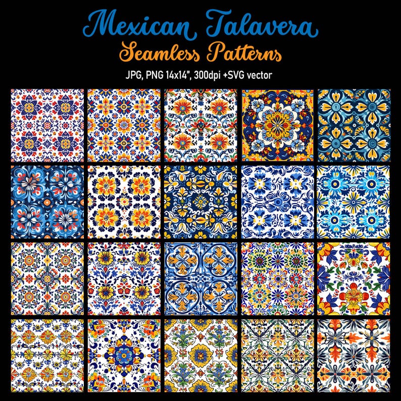Mexican Talavera 40 Patterns, Seamless Digital Papers, Mexican Folk Art ...