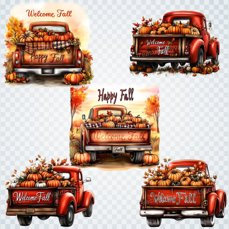 Fall Harvest Truck Clipart Bundle - 30 Farm Pickups With Pumpkins ...