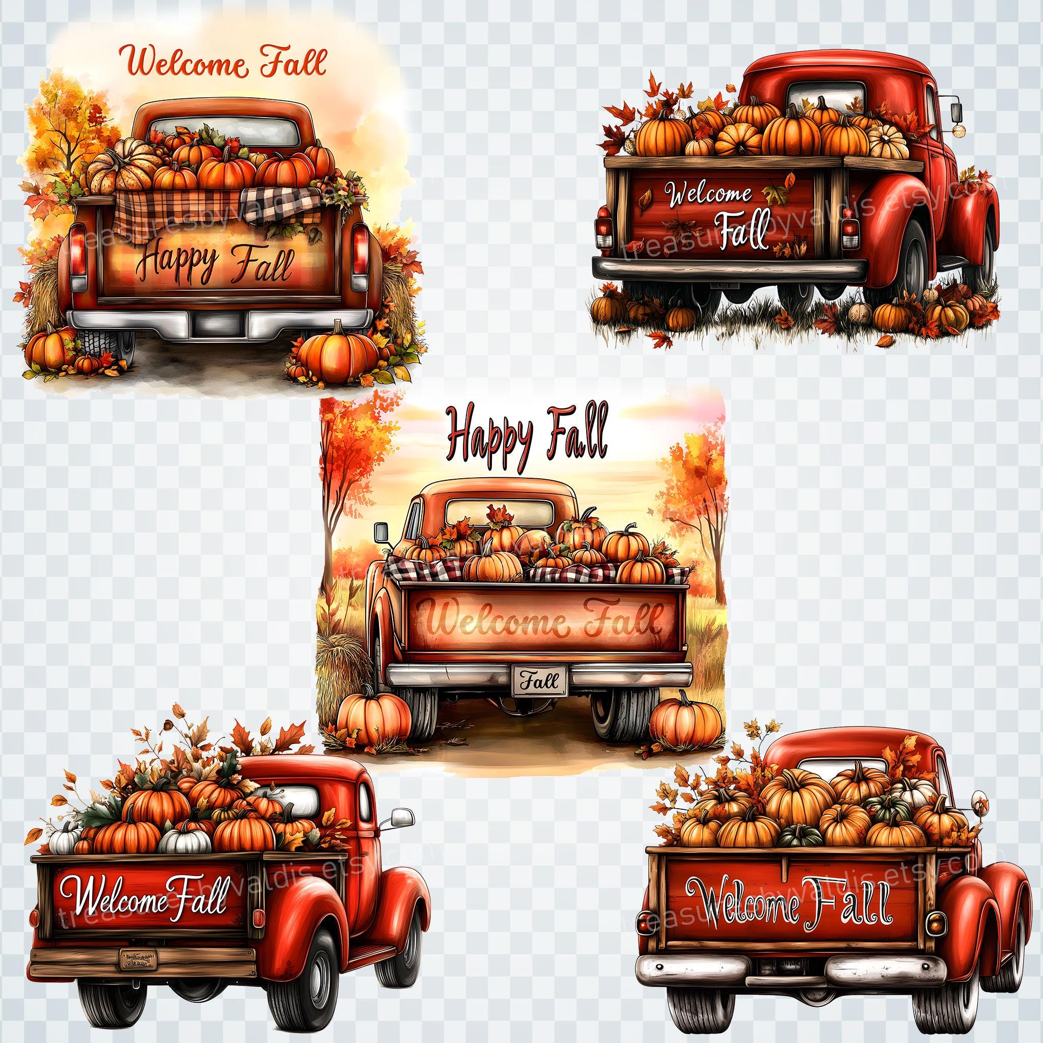 Fall Harvest Truck Clipart Bundle - 30 Farm Pickups With Pumpkins ...