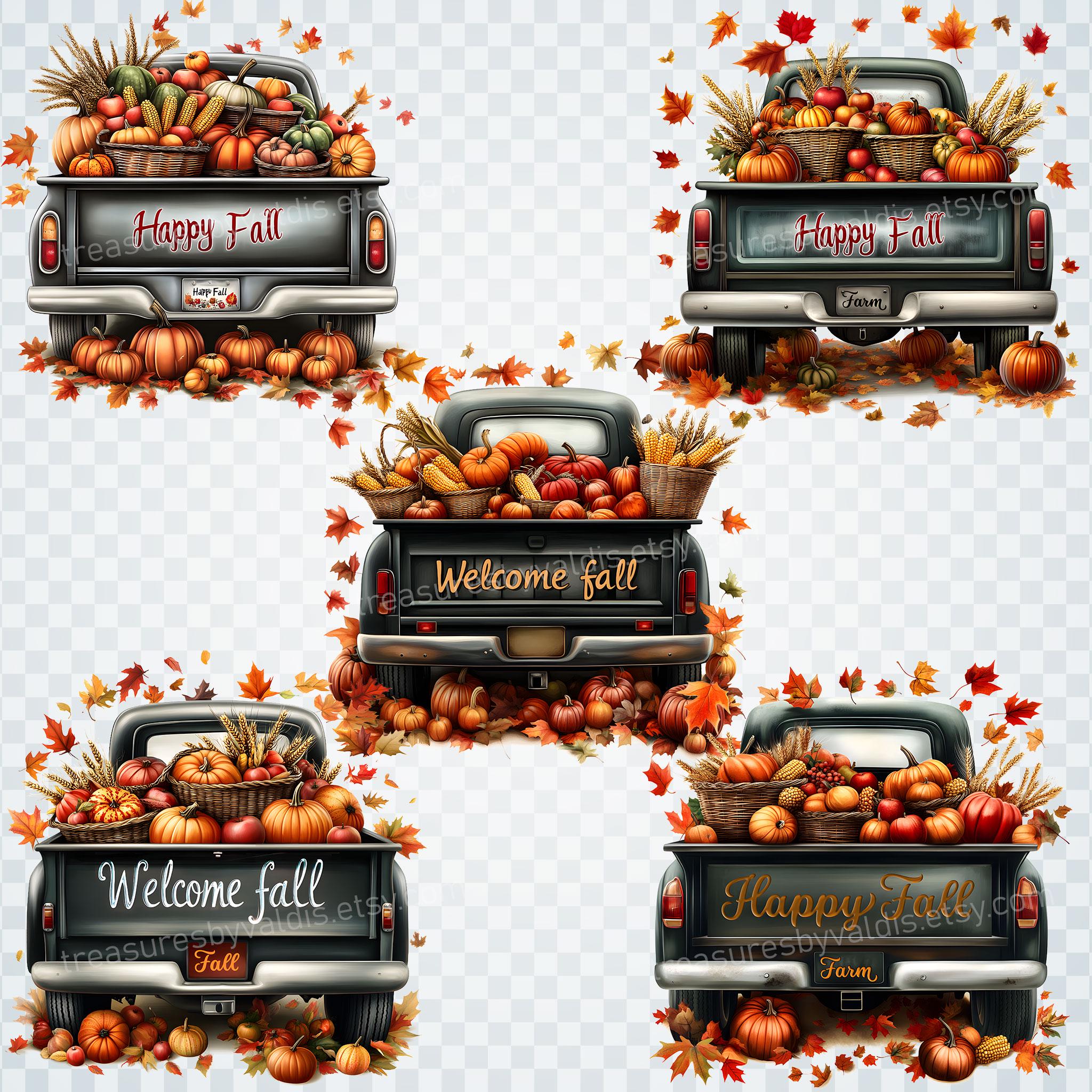 Fall Harvest Truck Clipart Bundle - 30 Farm Pickups With Pumpkins ...