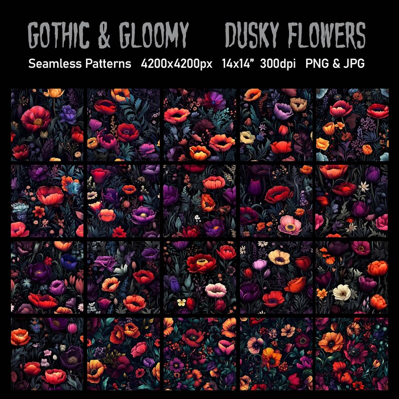 Gloomy Garden Dark Floral Seamless Patterns – Gothic Aesthetic Dusky ...