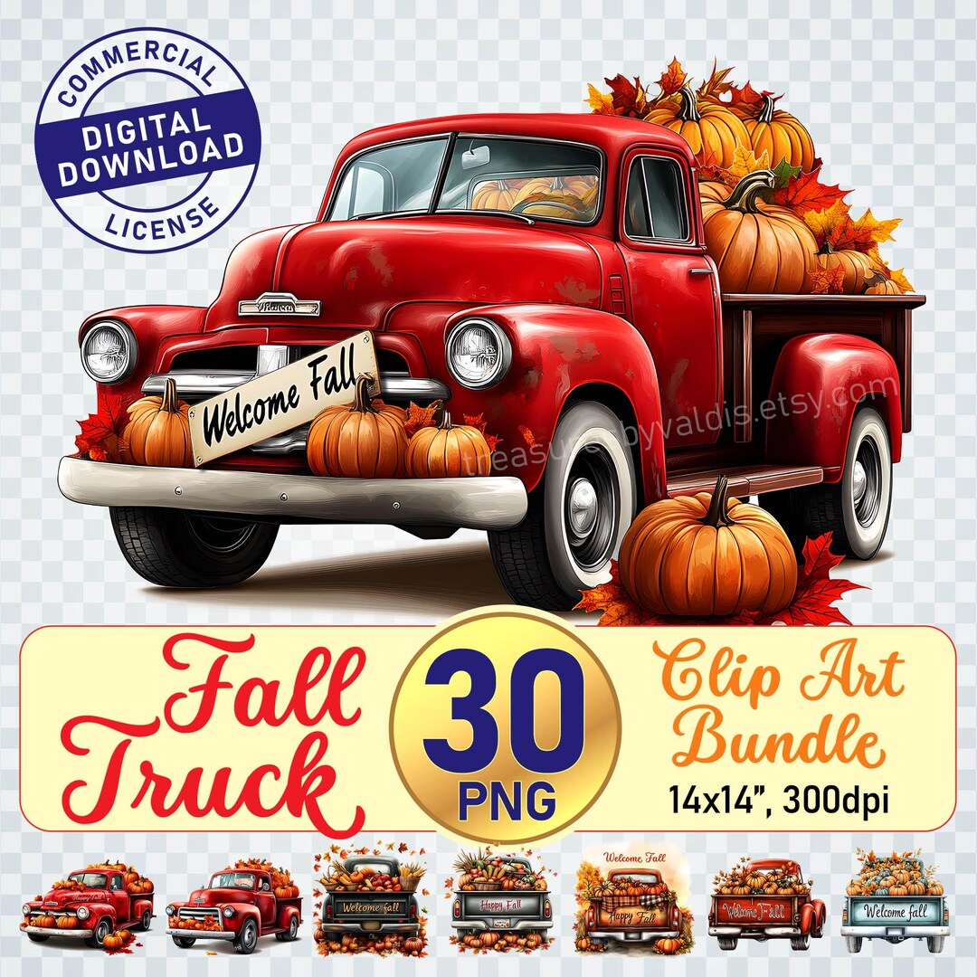 Fall Harvest Truck Clipart Bundle - 30 Farm Pickups With Pumpkins ...