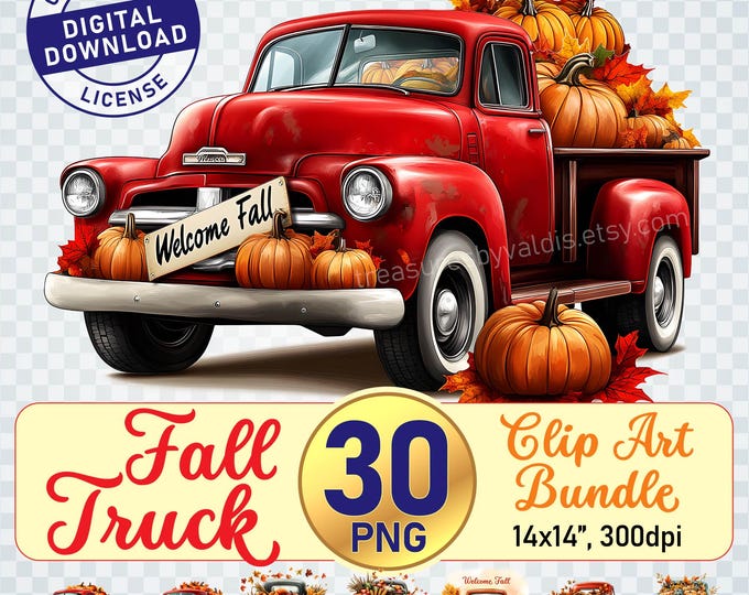 Fall Harvest Truck Clipart Bundle - 30 Farm Pickups With Pumpkins ...