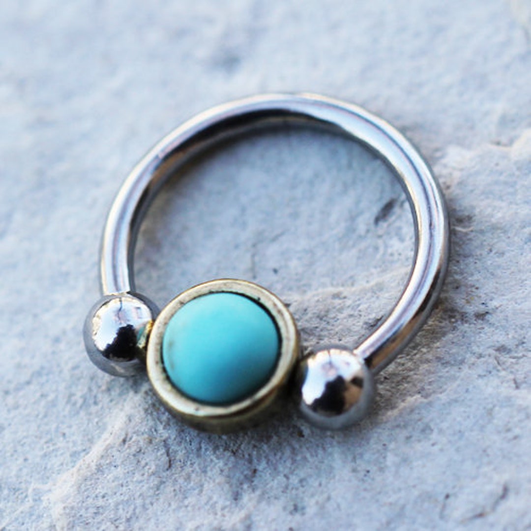 316L Stainless Steel Turquoise Snap-in Captive Bead Ring / Septum Ring ...