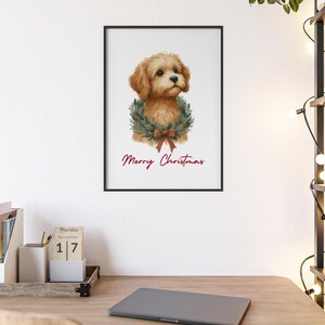 Christmas Wall Art Dog Wreath Printable Christmas Poster Winter Holiday ...