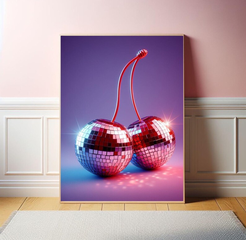 Chic Disco Ball Cherries Poster Instant Download - Etsy