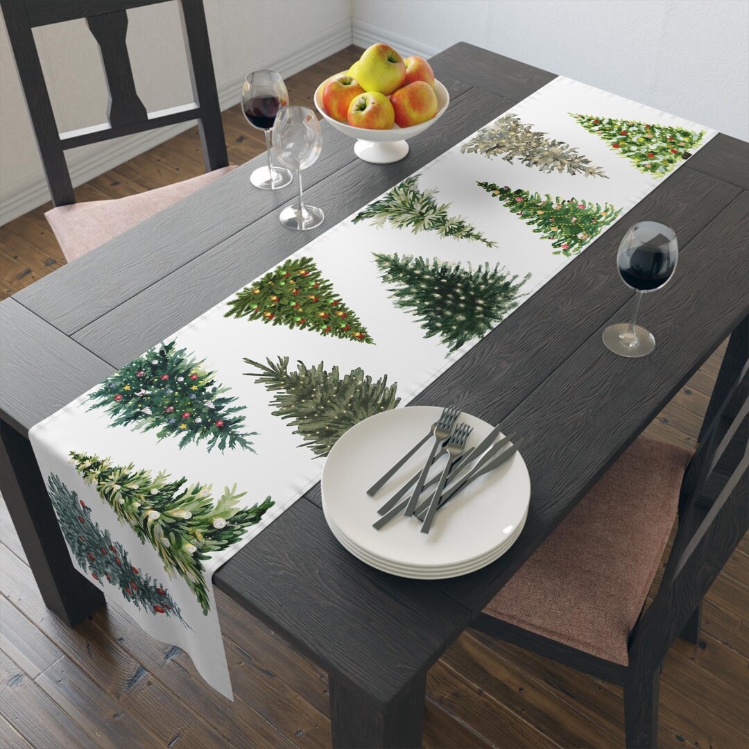 Christmas Table Runner Christmas Trees Runner Holiday Dining Decor ...
