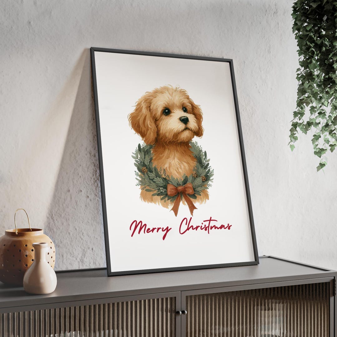 Christmas Wall Art Dog Wreath Printable Christmas Poster Winter Holiday ...