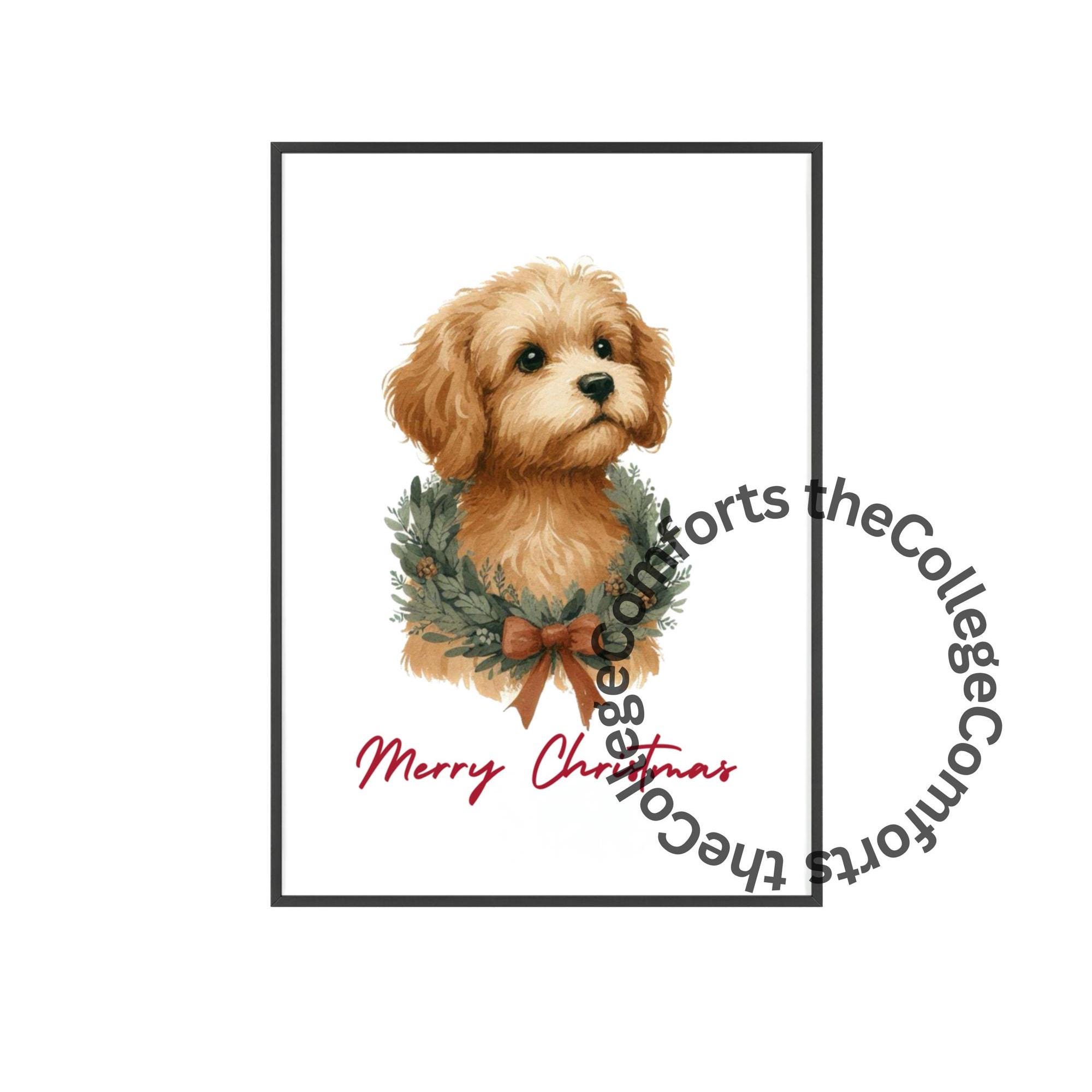 Christmas Wall Art Dog Wreath Printable Christmas Poster Winter Holiday ...