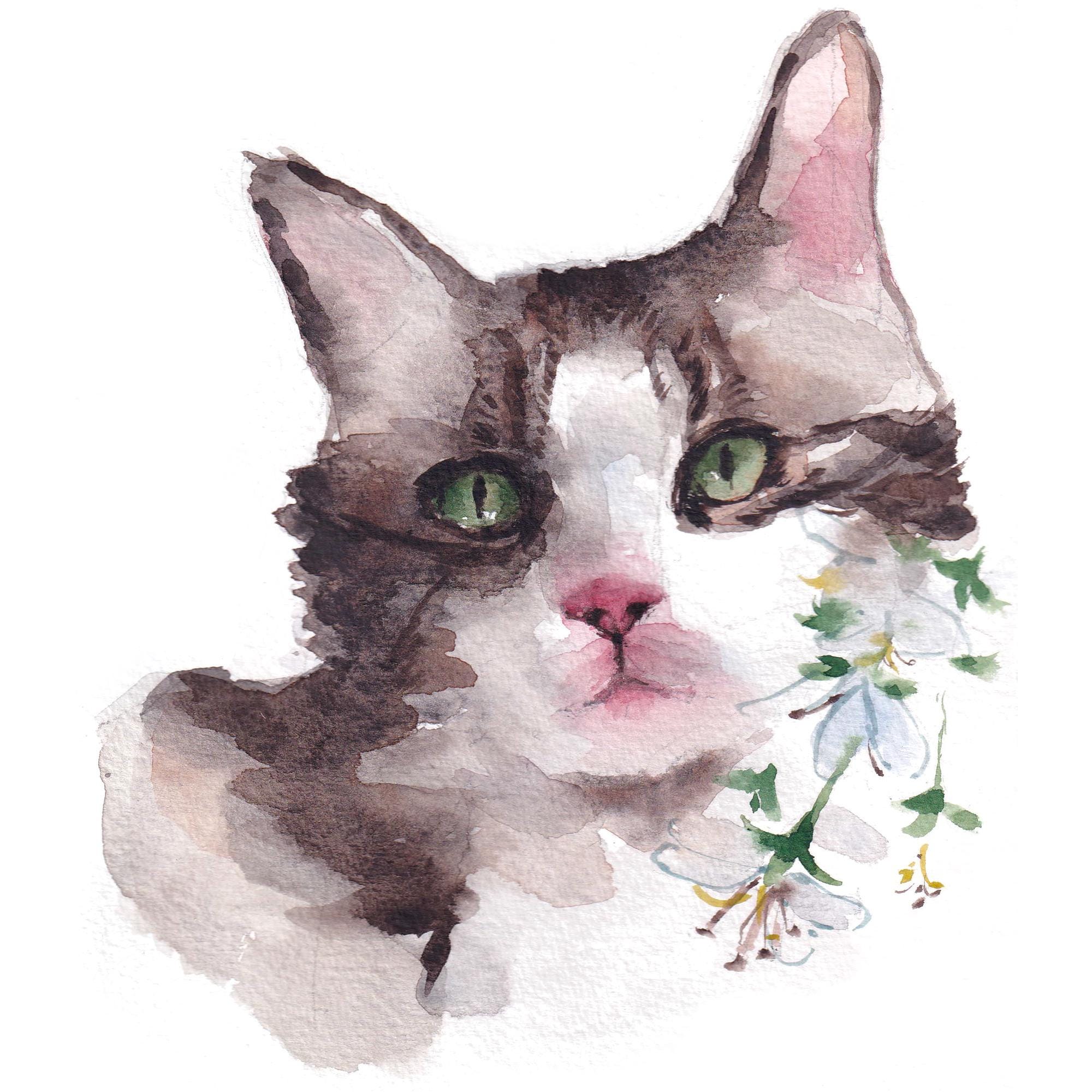 Hand-painted Watercolor Cat PNG – Cute Cat Clipart, Digital Download ...