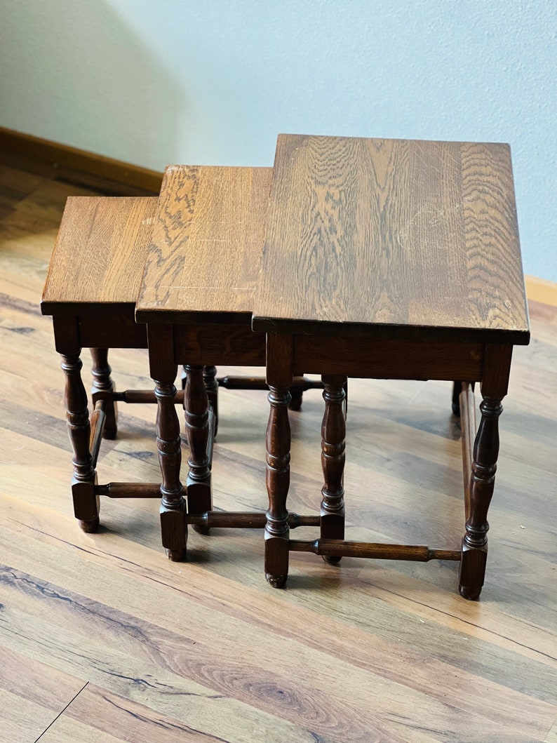 Set of 3 Round Barley Twist Tables, Antique Wooden Side Tables With ...