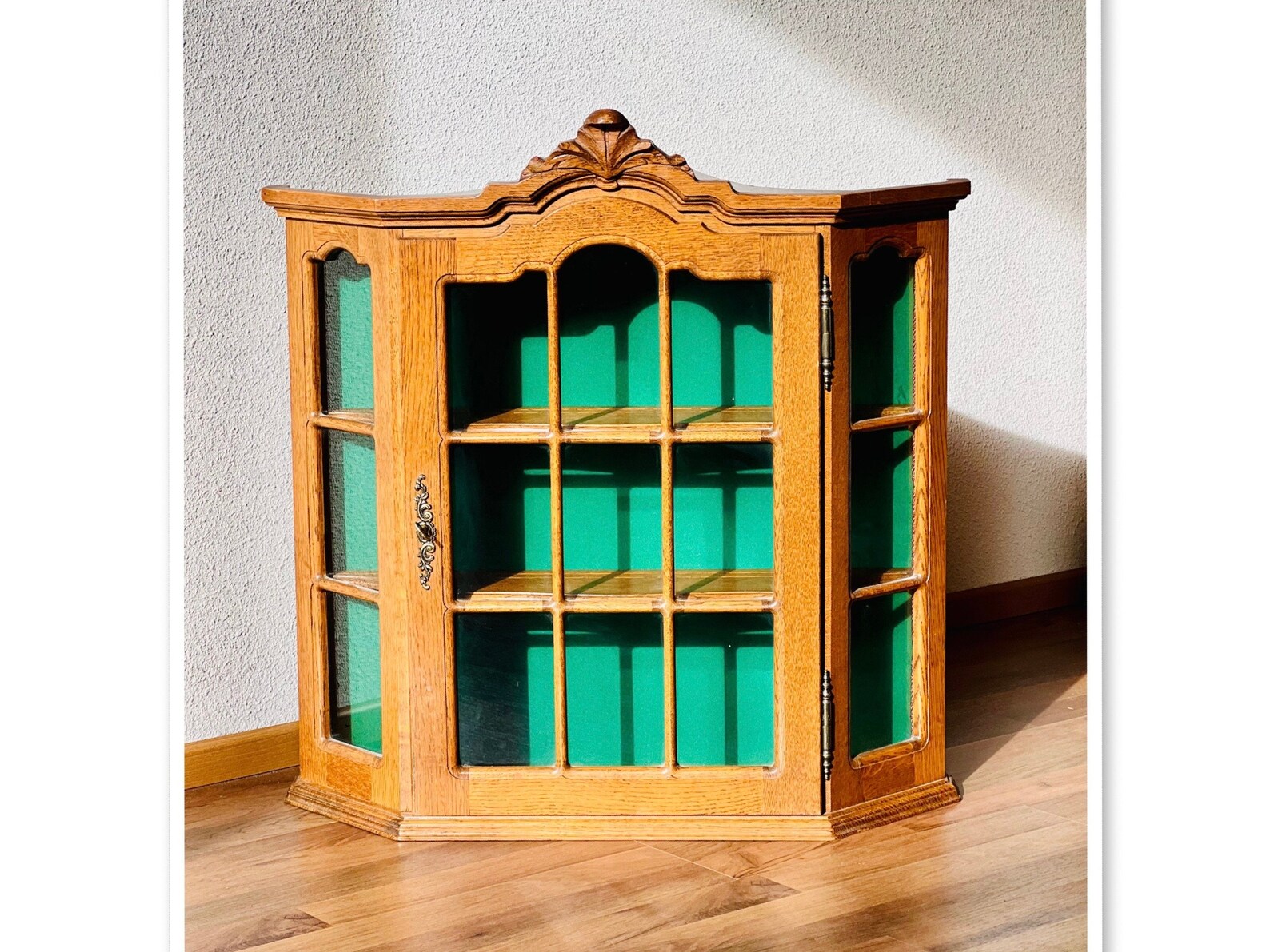 Vintage Large Dutch Wall Hanging Cabinet, Wood Glass Cabinet, Curio ...