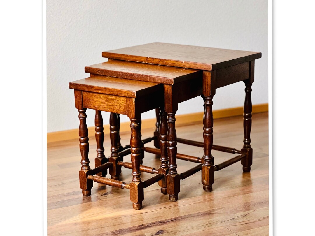 Set of 3 Round Barley Twist Tables, Antique Wooden Side Tables With ...