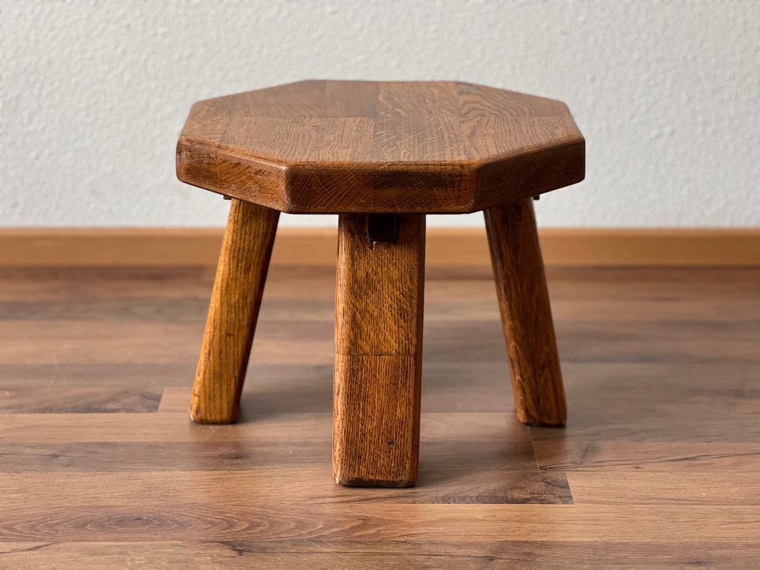 Brutalist Stool in Thick Wood 1970s Oak Stool, the Netherlands Solid ...