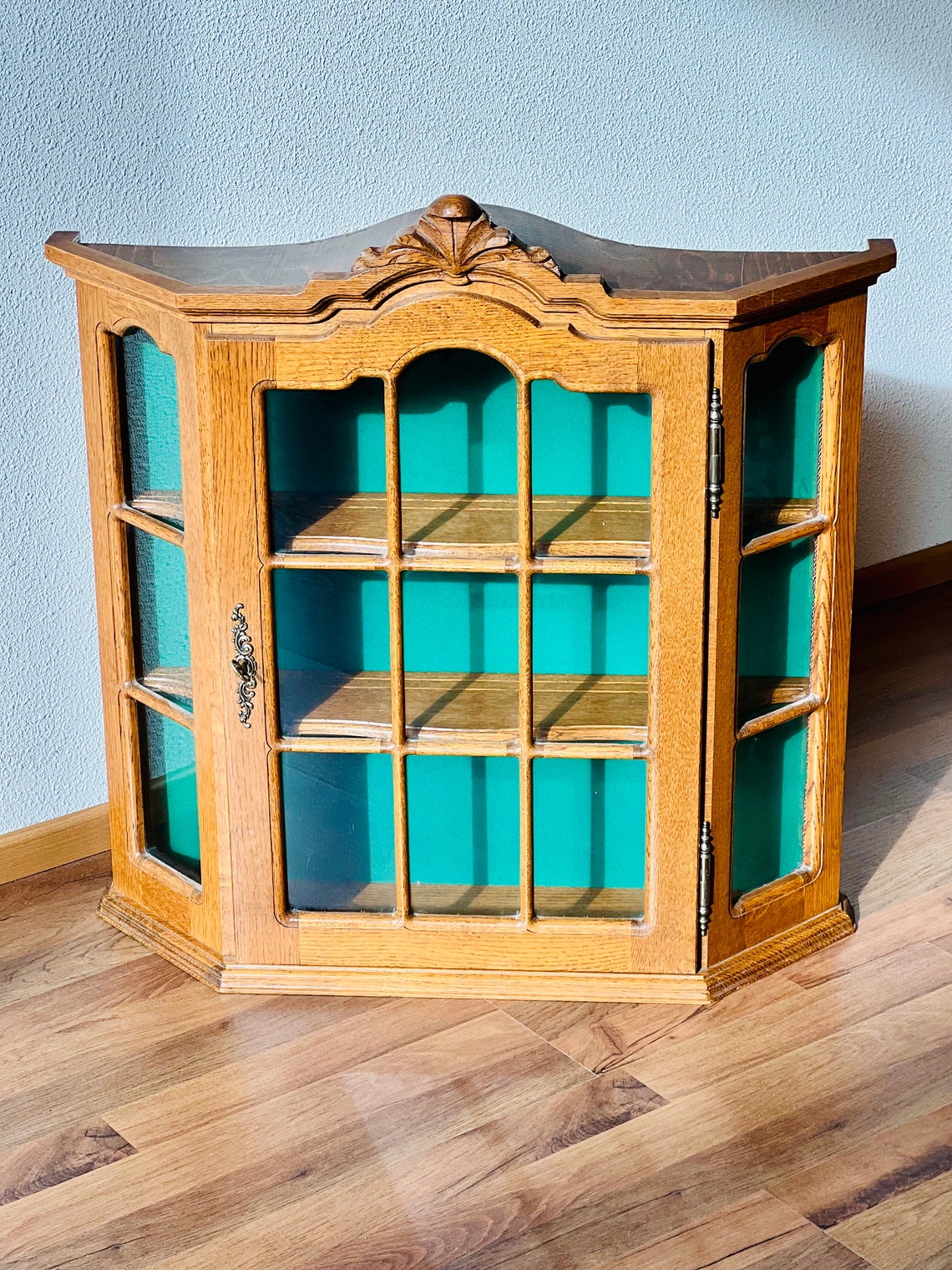 Vintage Large Dutch Wall Hanging Cabinet, Wood Glass Cabinet, Curio ...