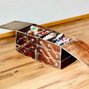 Antique/vintage Dutch Wooden Storage Box Retro Quilting Knitting Sewing ...