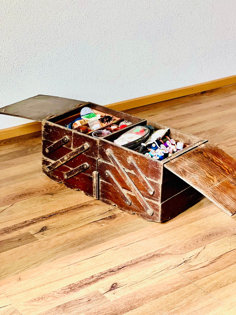 Antique/vintage Dutch Wooden Storage Box Retro Quilting Knitting Sewing ...