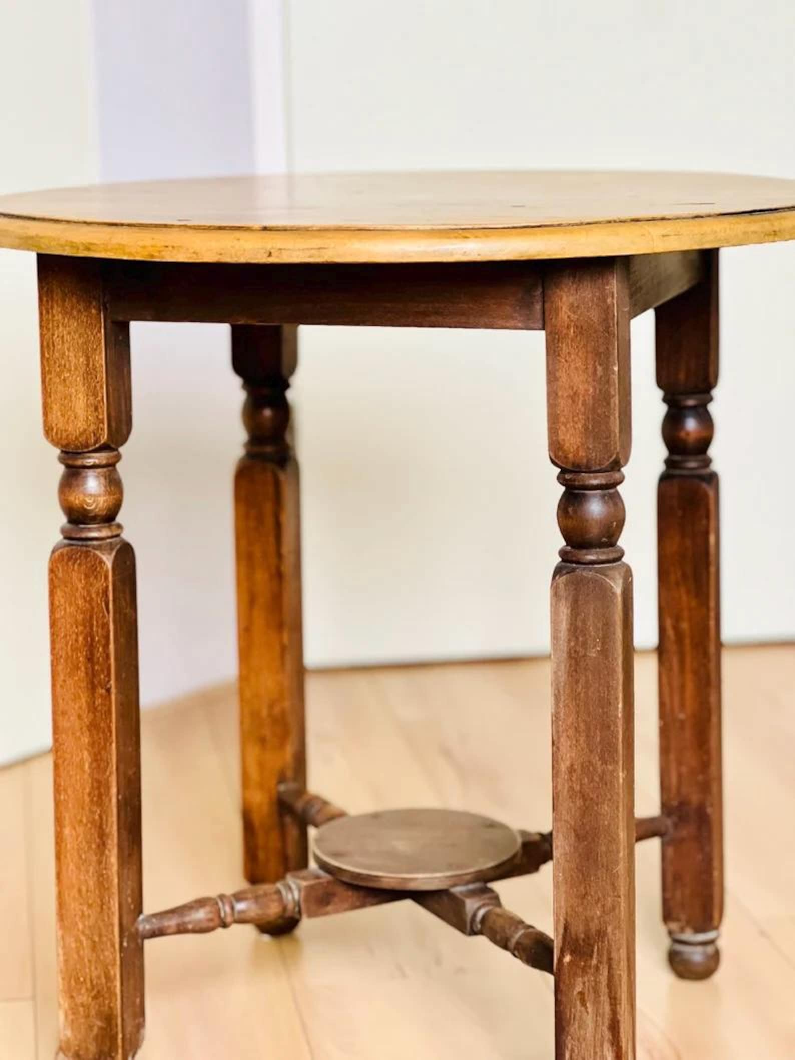 Antique Round Bobbin Table, Occasional Table, Wooden Side Table With ...