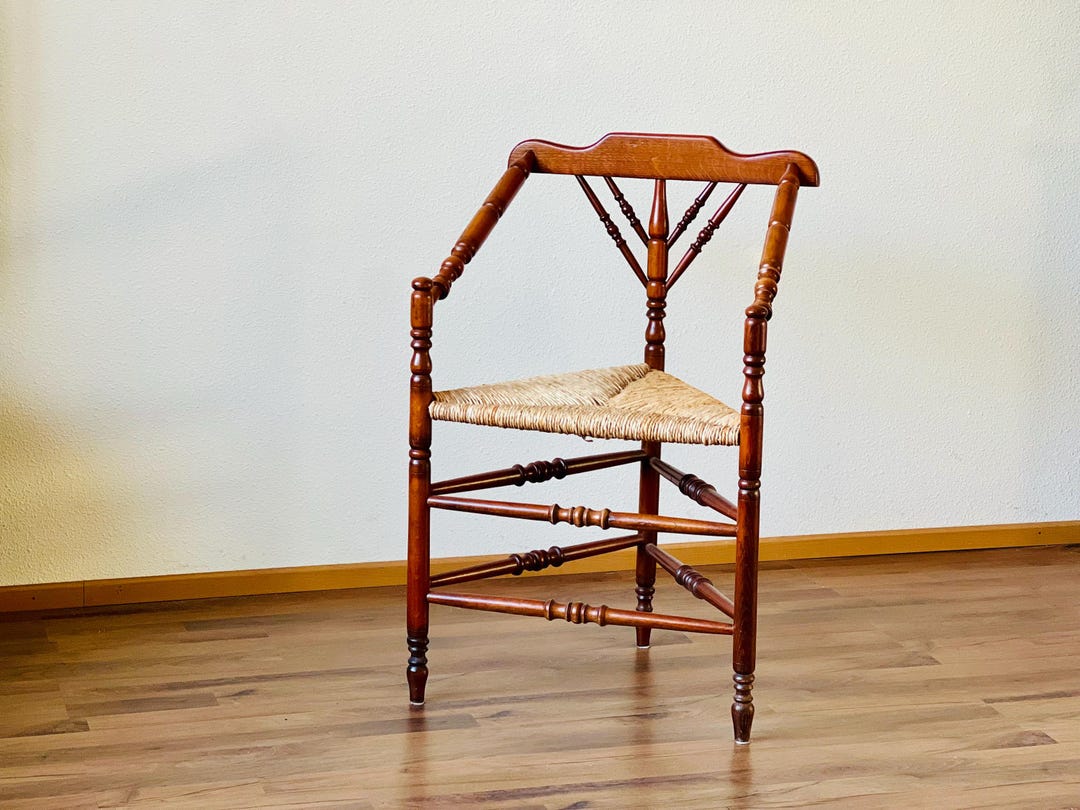 Antique Dutch Armchair Triangular Turned Bobbin Corner Chair Rush Seat ...