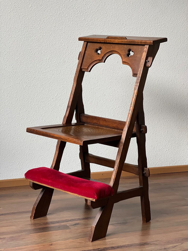 Carved Wood Folding Chair With Shelf, Vintage Carved Antique Dutch Oak ...