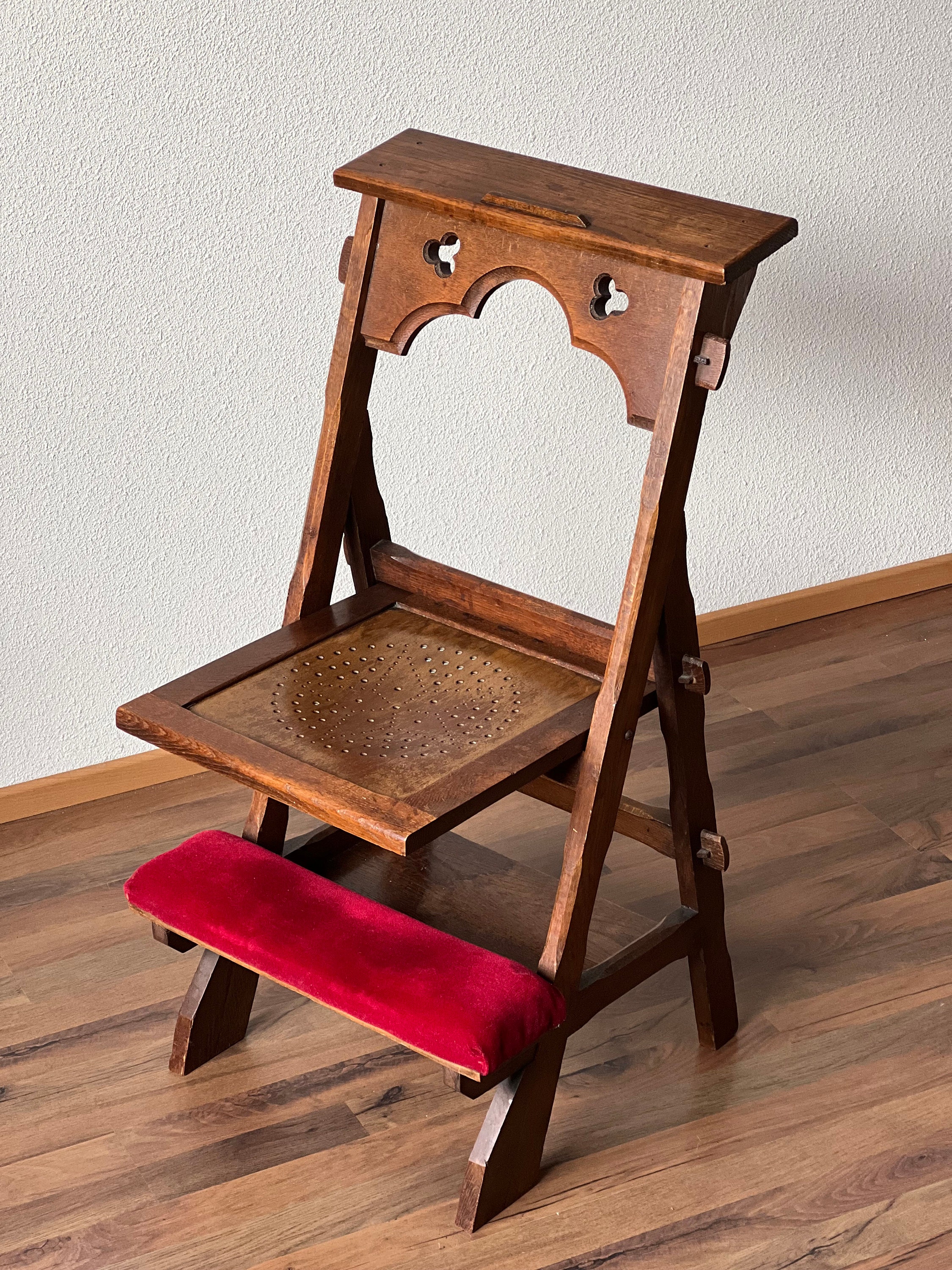 Carved Wood Folding Chair With Shelf, Vintage Carved Antique Dutch Oak ...