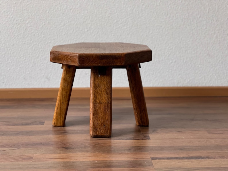 Brutalist Stool in Thick Wood 1970s Oak Stool, the Netherlands Solid ...