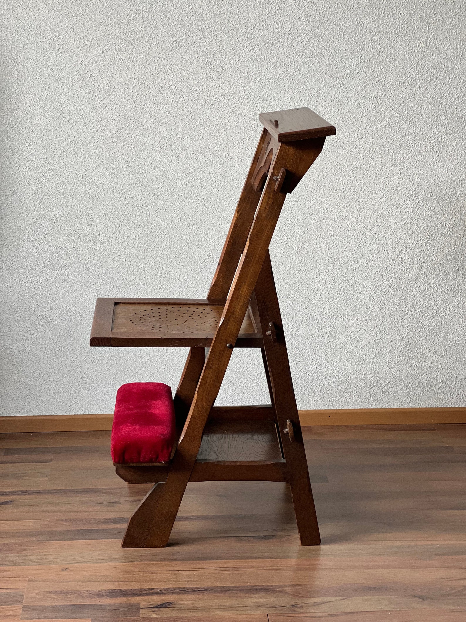 Carved Wood Folding Chair With Shelf, Vintage Carved Antique Dutch Oak ...