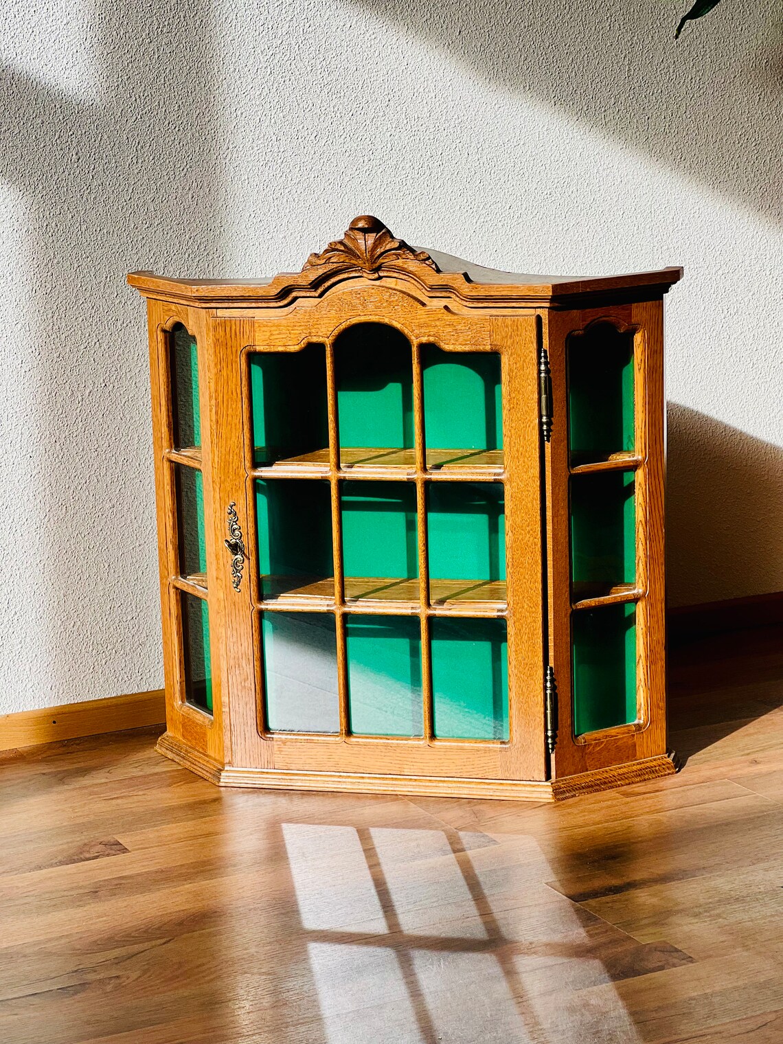 Vintage Large Dutch Wall Hanging Cabinet, Wood Glass Cabinet, Curio ...