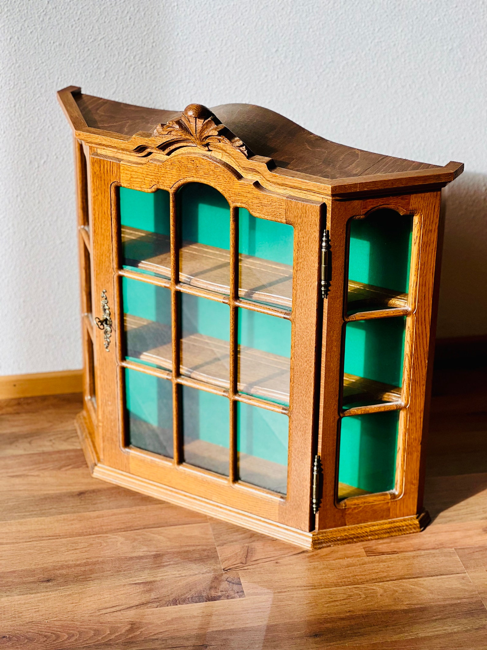 Vintage Large Dutch Wall Hanging Cabinet, Wood Glass Cabinet, Curio ...