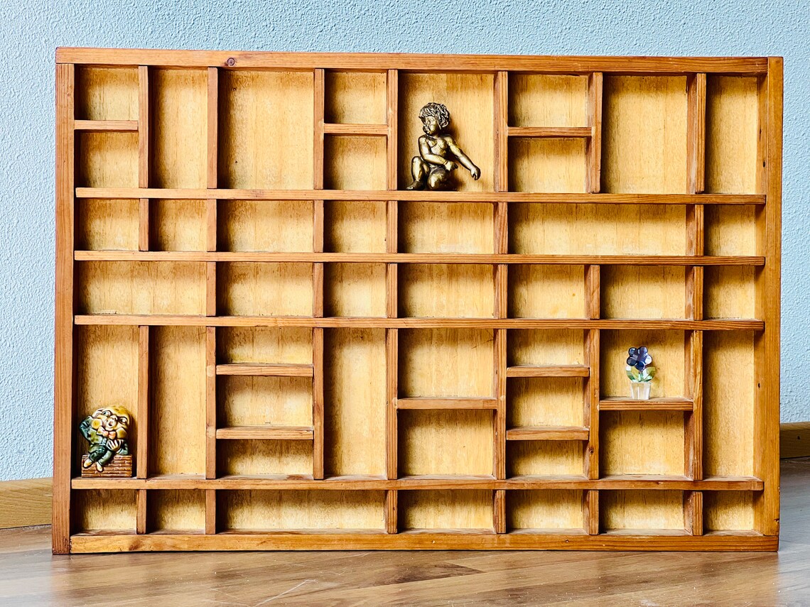 Vintage Dutch Letter Press Tray Wood Drawer Shelf Storage Shadow Box ...