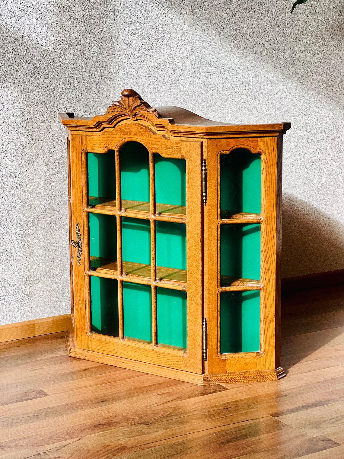 Vintage Large Dutch Wall Hanging Cabinet, Wood Glass Cabinet, Curio ...