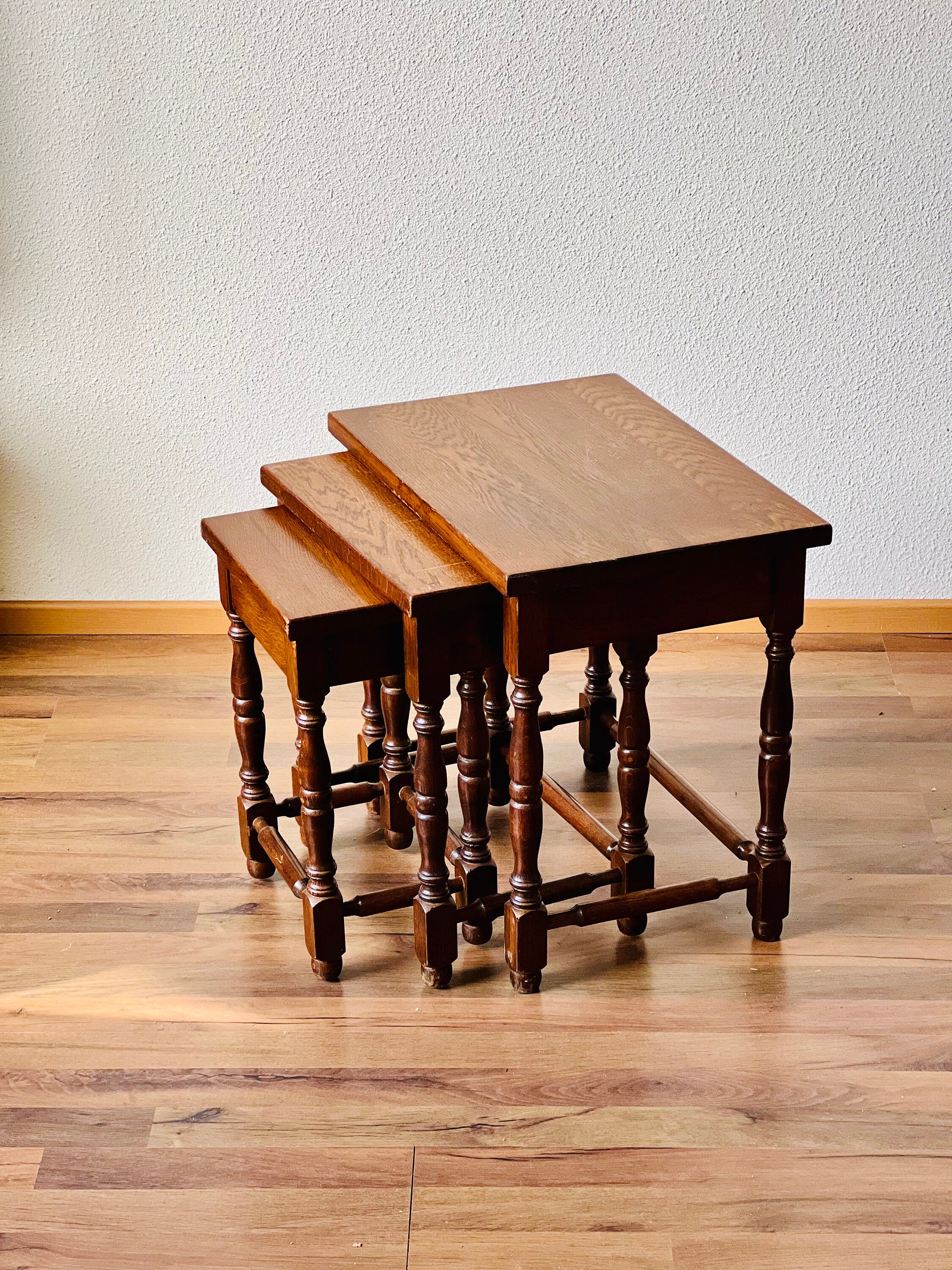 Set of 3 Round Barley Twist Tables, Antique Wooden Side Tables With ...