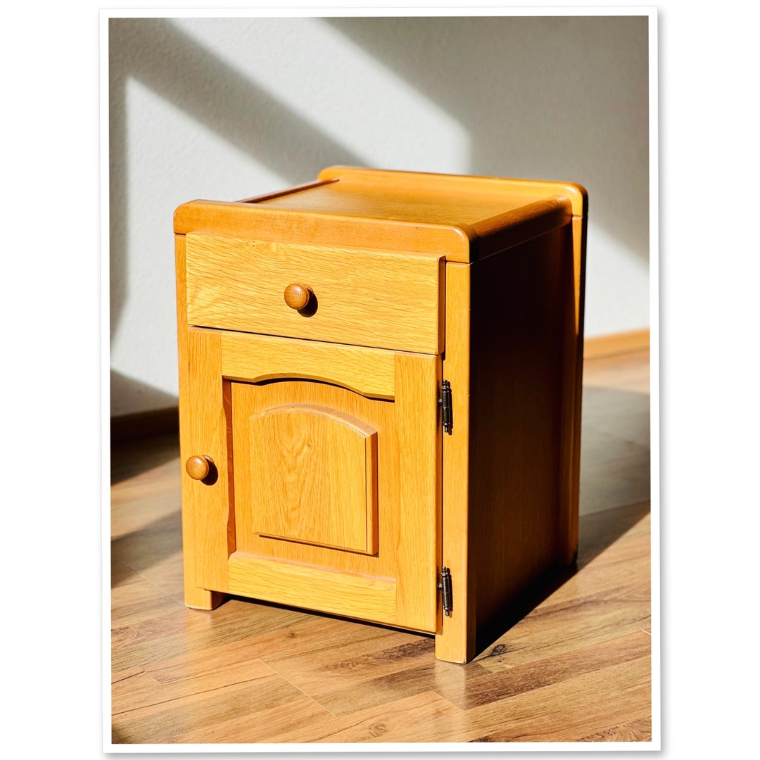 Retro Bedside Table, 1960s Vintage Oak Nightstands With Drawer / Side ...