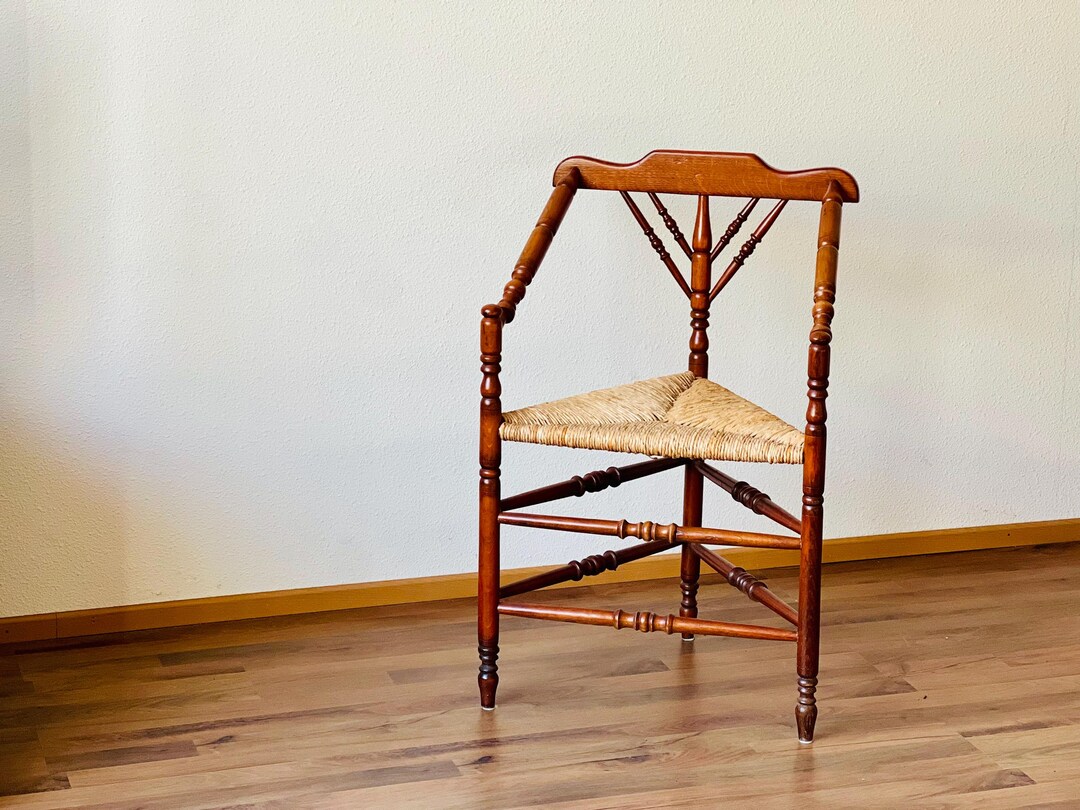 Antique Dutch Armchair Triangular Turned Bobbin Corner Chair Rush Seat ...