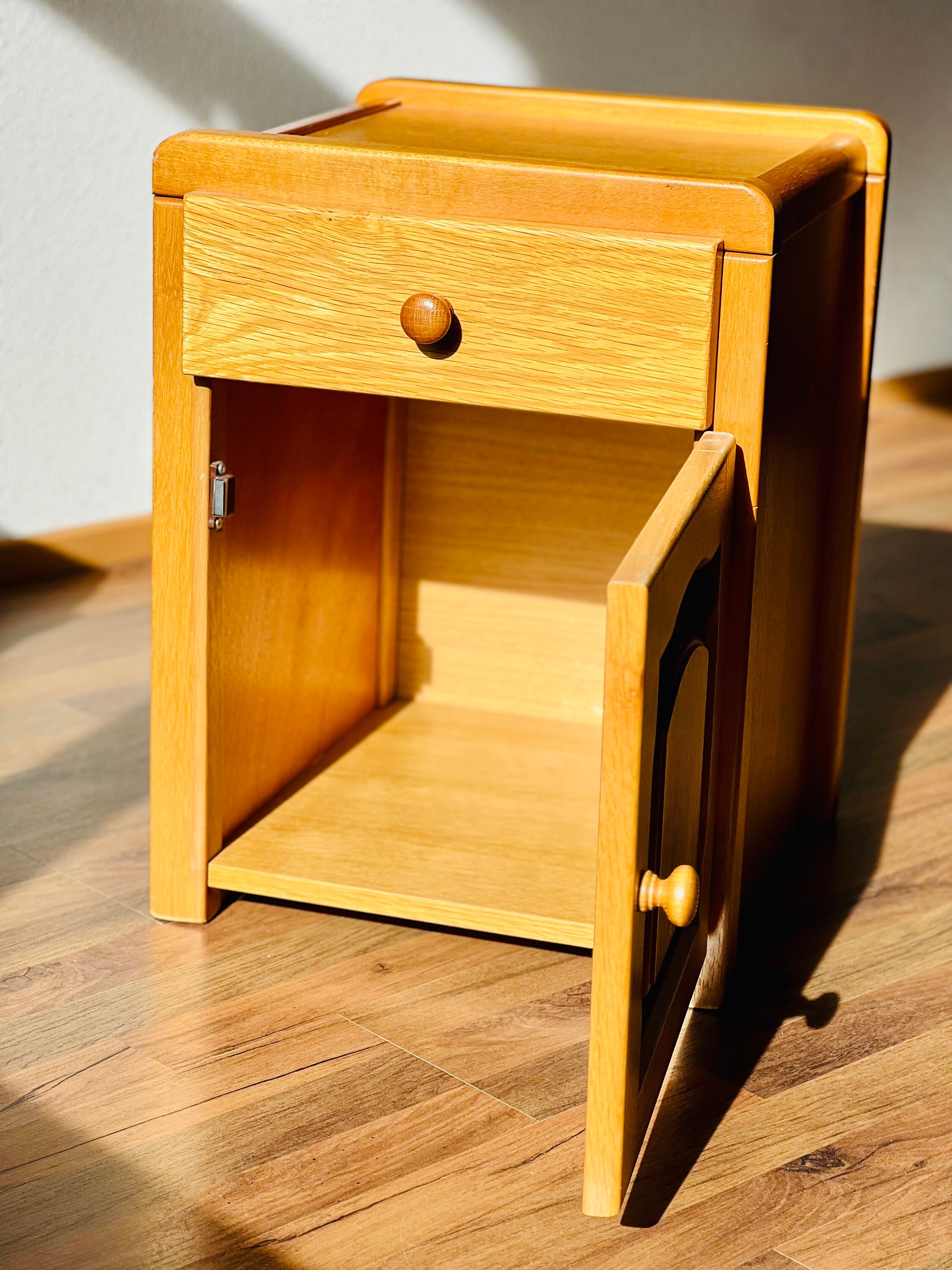Retro Bedside Table, 1960s Vintage Oak Nightstands With Drawer / Side ...