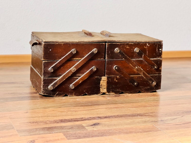 Antique/vintage Dutch Wooden Storage Box Retro Quilting Knitting Sewing ...