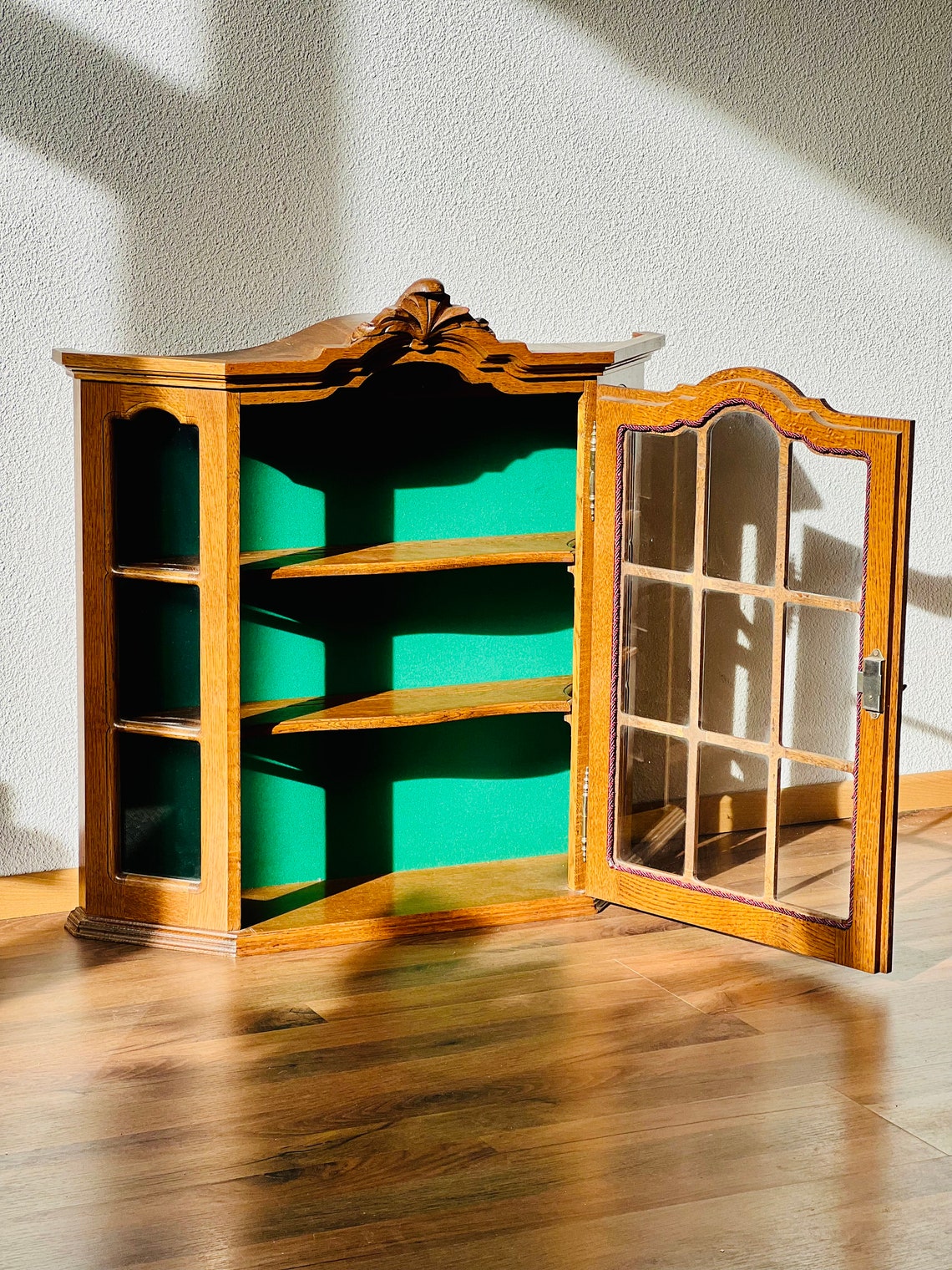 Vintage Large Dutch Wall Hanging Cabinet, Wood Glass Cabinet, Curio ...