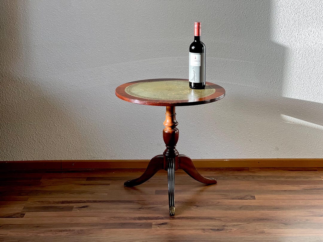Antique Wine Table With Green Leather Decoration, English Style Side ...