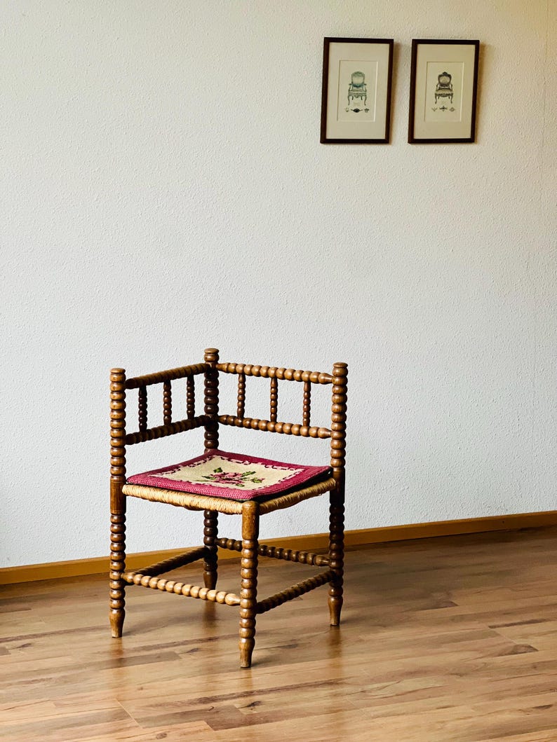 Corner Turned Wood Chair Oak Chair Bobbin With Wicker Seat - Hall Chair ...